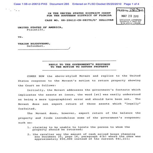 Reply to the government's response to the motion to return property | PDF