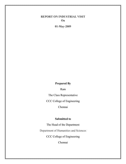A sample on industrial visit report for MBA students by Bilal Khan | PDF