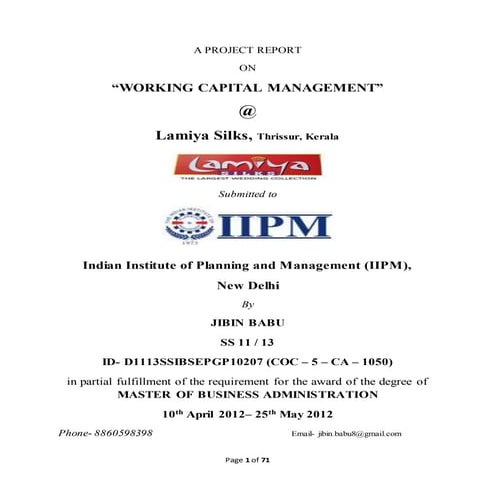 Project report on Working Capital Management | DOCX