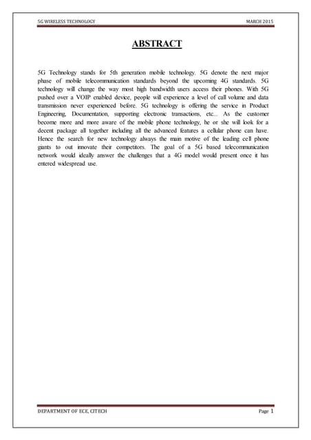 5G TECHNOLOGY project report | PDF