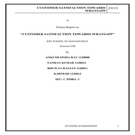 Project Report on CUSTOMER SATISFACTION TOWARDS WHATSAPP | PDF