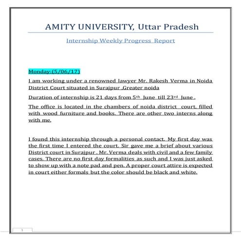 Internship Report for bba llb semester 1st | DOCX