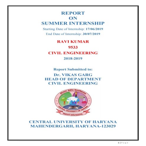 Summer Internship Report of Civil Engineering in Construction Site | PDF