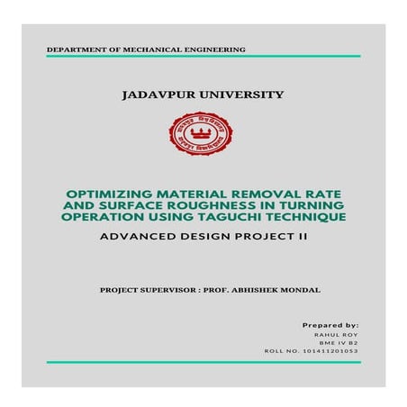 Optimizing Material removal rate and surface roughness using Taguchi technique | PDF