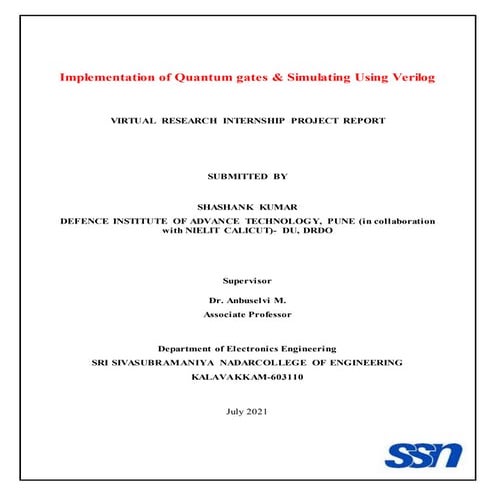 Report Implementation Of Quantum Gates Using Verilog Doc
