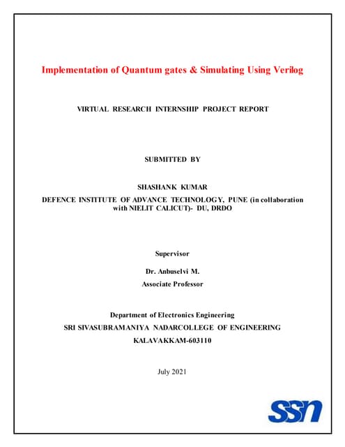 Report Implementation Of Quantum Gates Using Verilog Doc