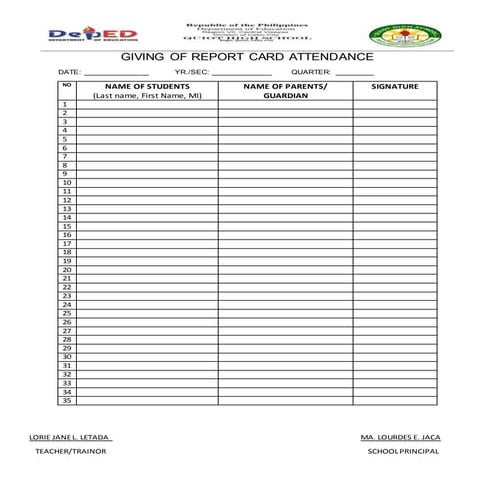 Report card-giving Template | DOCX