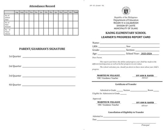 SF9 Card Grade I Sample Template 2025-2026 | DOCX