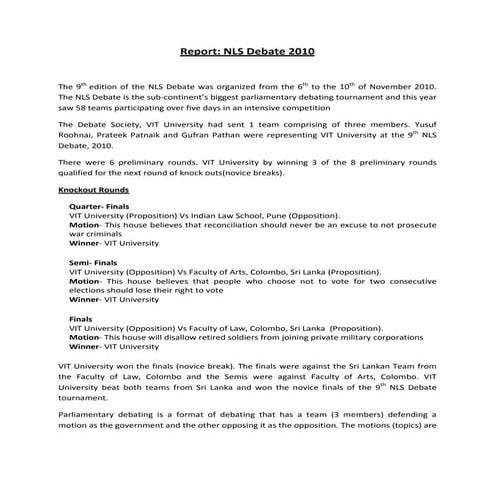 Report nls debate 2010 | PDF