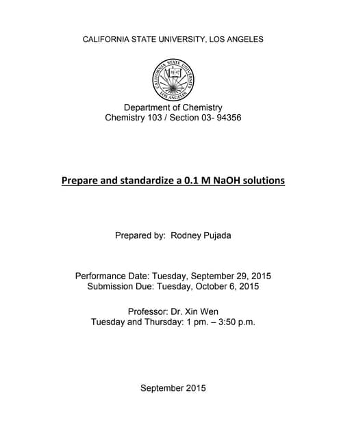 Sodium hydroxide preparation and standardization | PDF | Chemistry ...