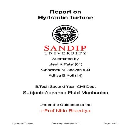 Report on Hydraulic Turbine | PDF