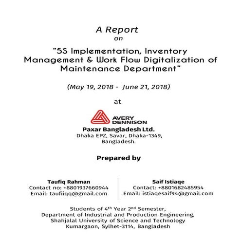 5S Implementation, Inventory Management and Work Flow Digitalization of ...