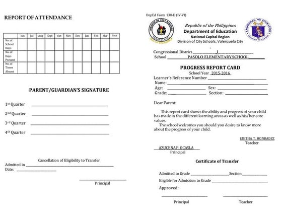 SF9 Card Grade I Sample Template 2025-2026 | DOCX