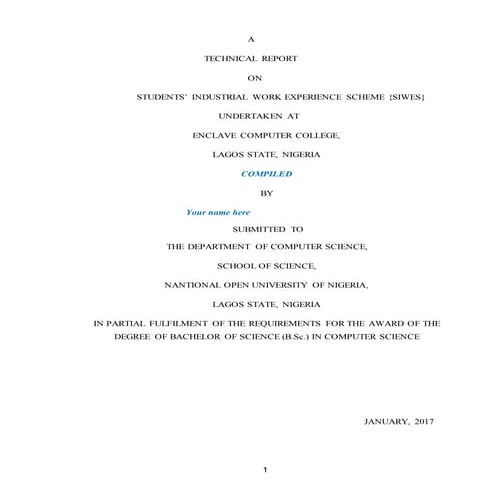 SIWES TECHNICAL REPORT SAMPLE | PDF