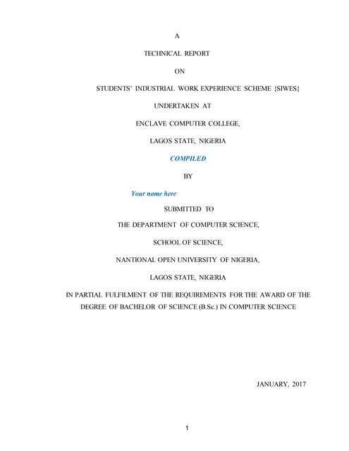 SIWES TECHNICAL REPORT SAMPLE | PDF