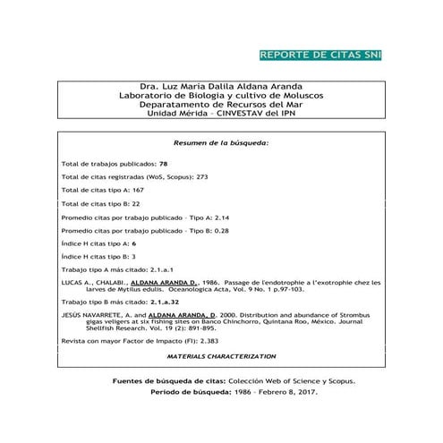 Reporte citas dalila aldana aranda sni 2017 | PDF