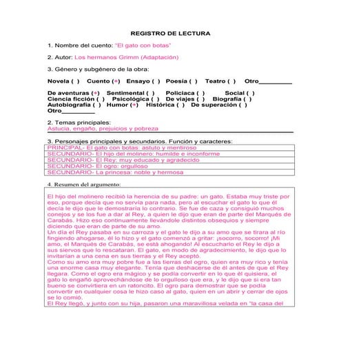 Reporte de lectura del cuento 2 | DOC