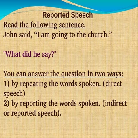 Indirect Speech PPT Learning Objective: To Understand Direct And