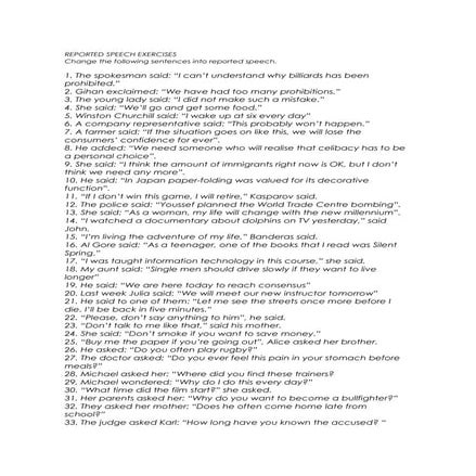 Reported speech exercises | DOC