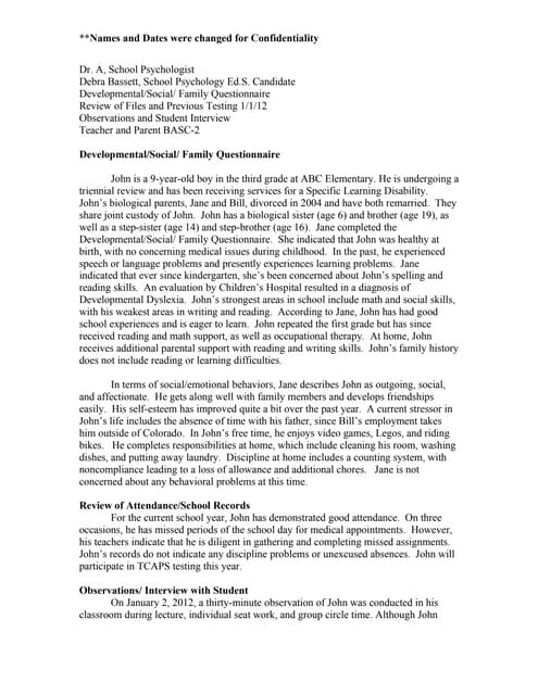 Full Psychological Report.Sample | DOCX | Parenting Children Aged 4-11 ...