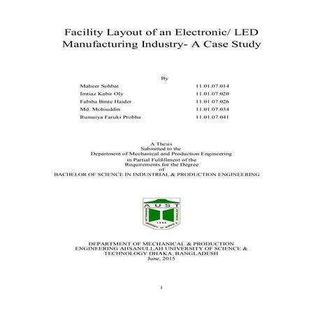 Design of facilty Layout of a LED bulb Production sysem | PDF
