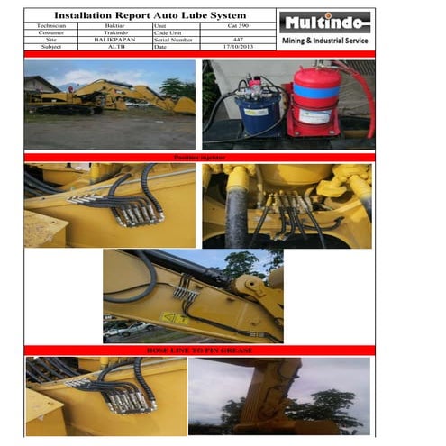 Report installation auto lube cat 390 sn 00447-ave universal | PDF