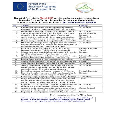 Report of Erasmus+ Activities in March 2017 | DOC