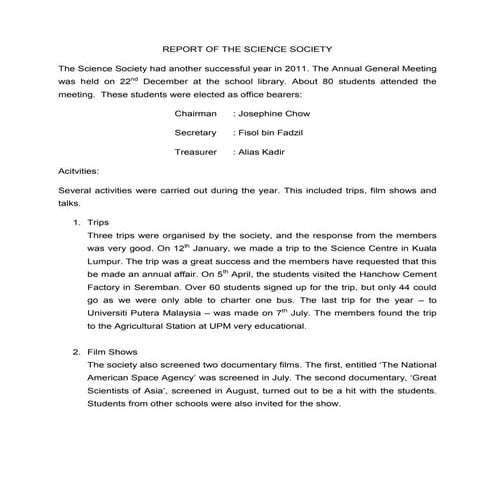 Report of the science society | DOCX