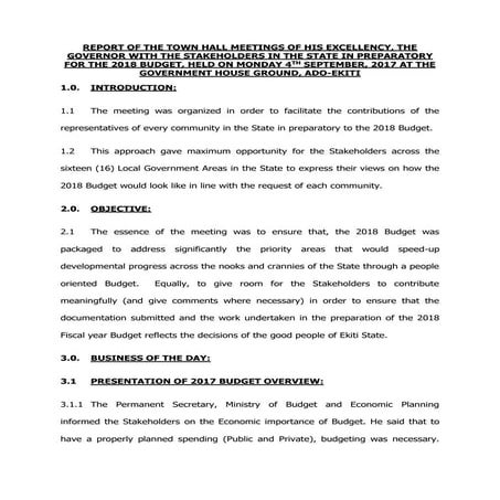 Report of the town hall meetings of his excellency | PDF