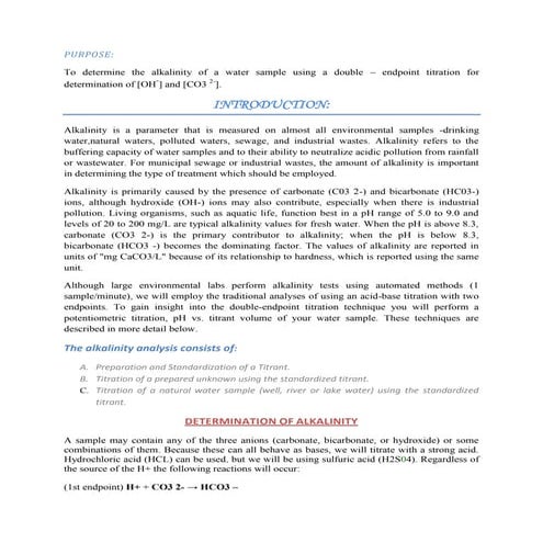 Lab 4 alkalinity –acidity and determination of alkalinity in water | PDF