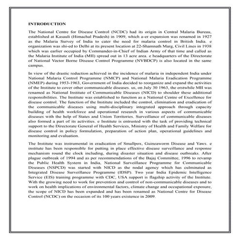 Report on field visit to ncdc new delhi | PDF