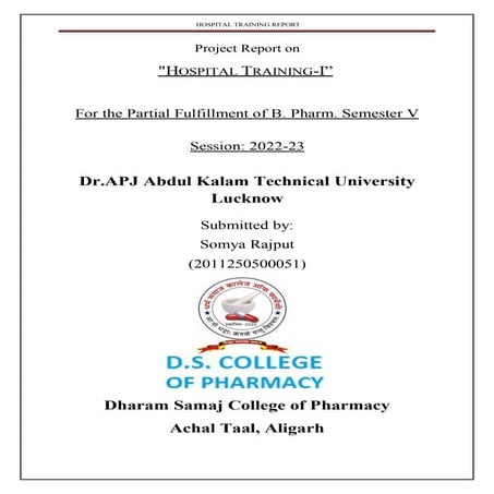 Hospital training report by Harish Sharma | DOCX