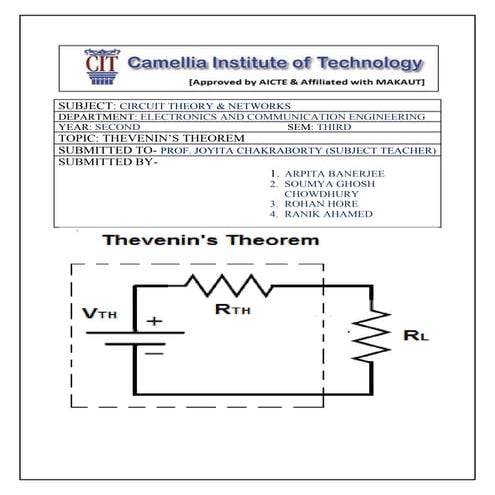 Report on Thevenin's theorem | PDF