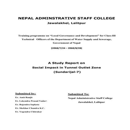 Report on study of socail impact due to tunnel construction at ...