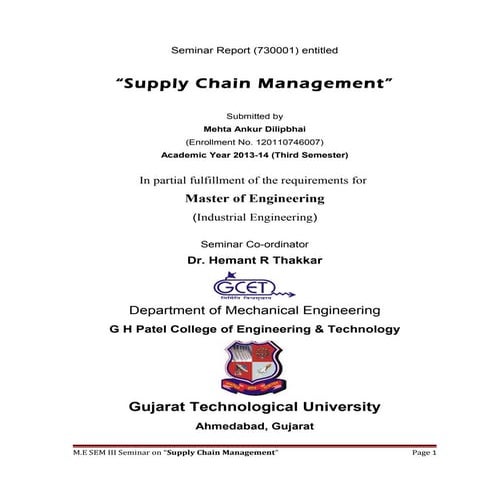 Seminar Report on Supply Chain Management | DOC