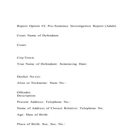 Report option #2 pre sentence investigation report (adult) | PDF