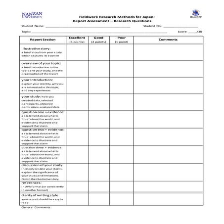 Report Rubric: Research Questions | PDF