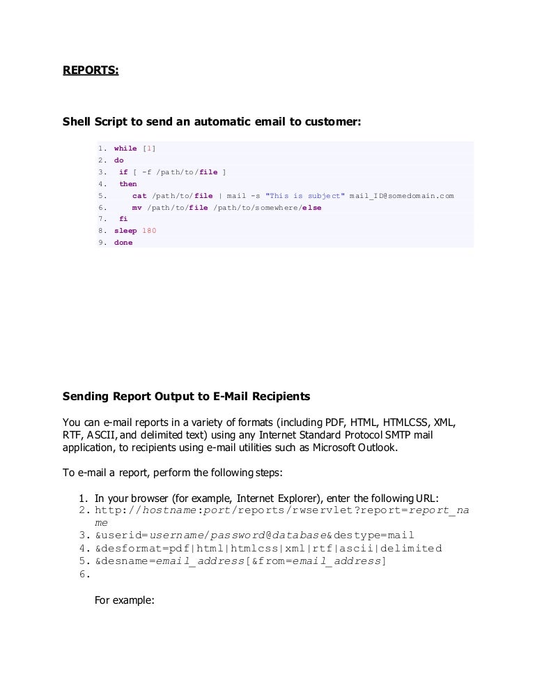 Reports mail formate sending