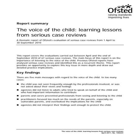 Report Summary The Voice Of The Child | PDF | Daycare and Pre-School ...