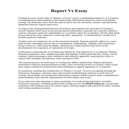 Report Vs Essay. Pioneer Pacific College | PDF | Educational Assessment ...