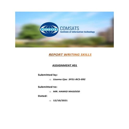 Report writing skills assignment#1 | PDF