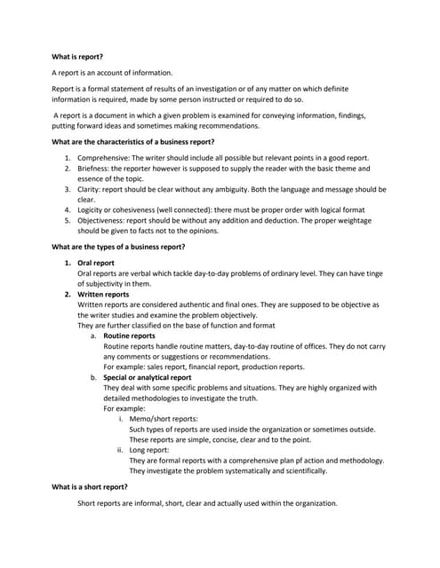 ESSENTIALS OF WRITING,TYPES OF REPORTS,. PARTS OF REPORT | PPT