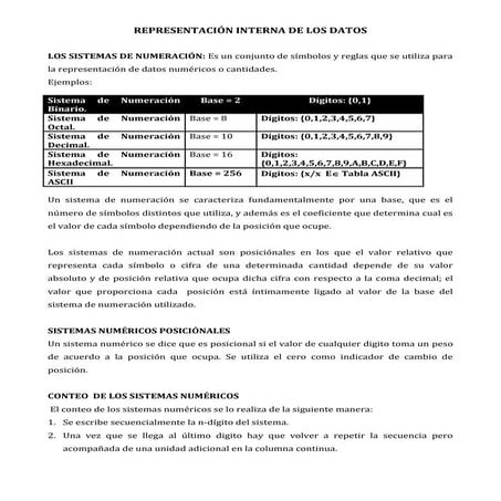 REPRESENTACION INTERNA DE LOS DATOS | DOCX