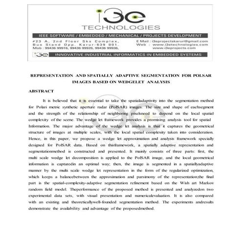 Representation and spatially adaptive segmentation for pol sar images based on wedgelet analysis ...