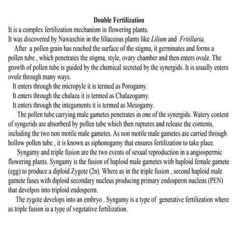 Study of double fertilization and post fertilization changes. | PPTX