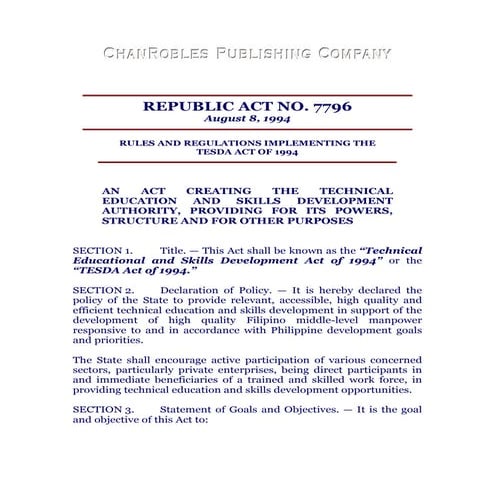 Republic act no. 7796 | PDF