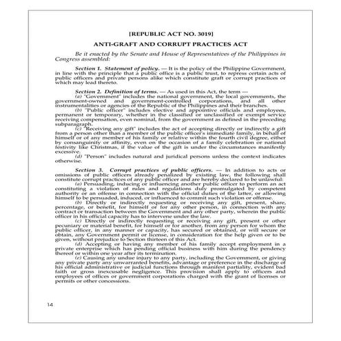 RA 3019 anti graft and corrupt practices act | PPTX