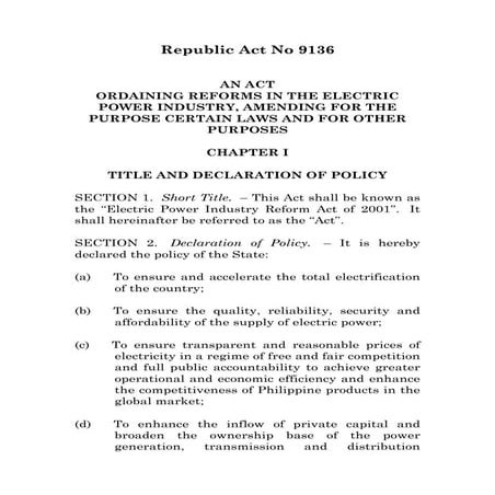 Republic act no 9136 (2001) | PDF