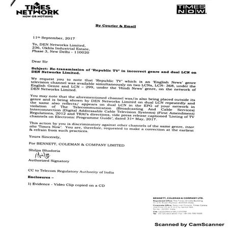 RepublicTV letter to DEN | PDF