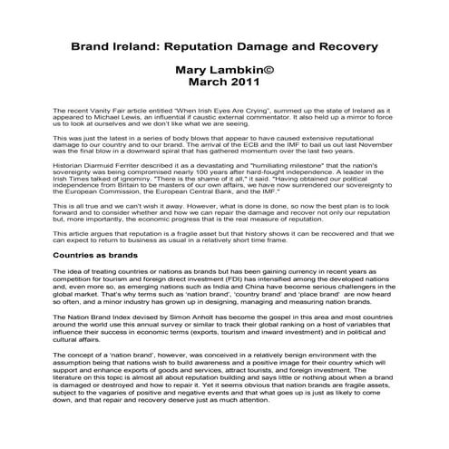 Brand Ireland: Reputation Damage and Recovery | PDF